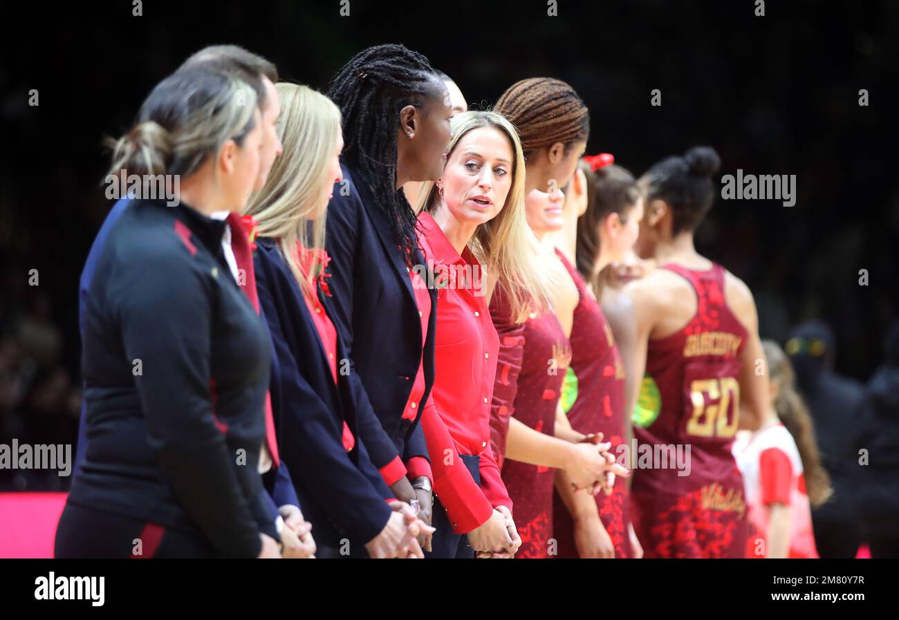England coach Jess Thirlby (centre) prior to the start of the Vitality ...