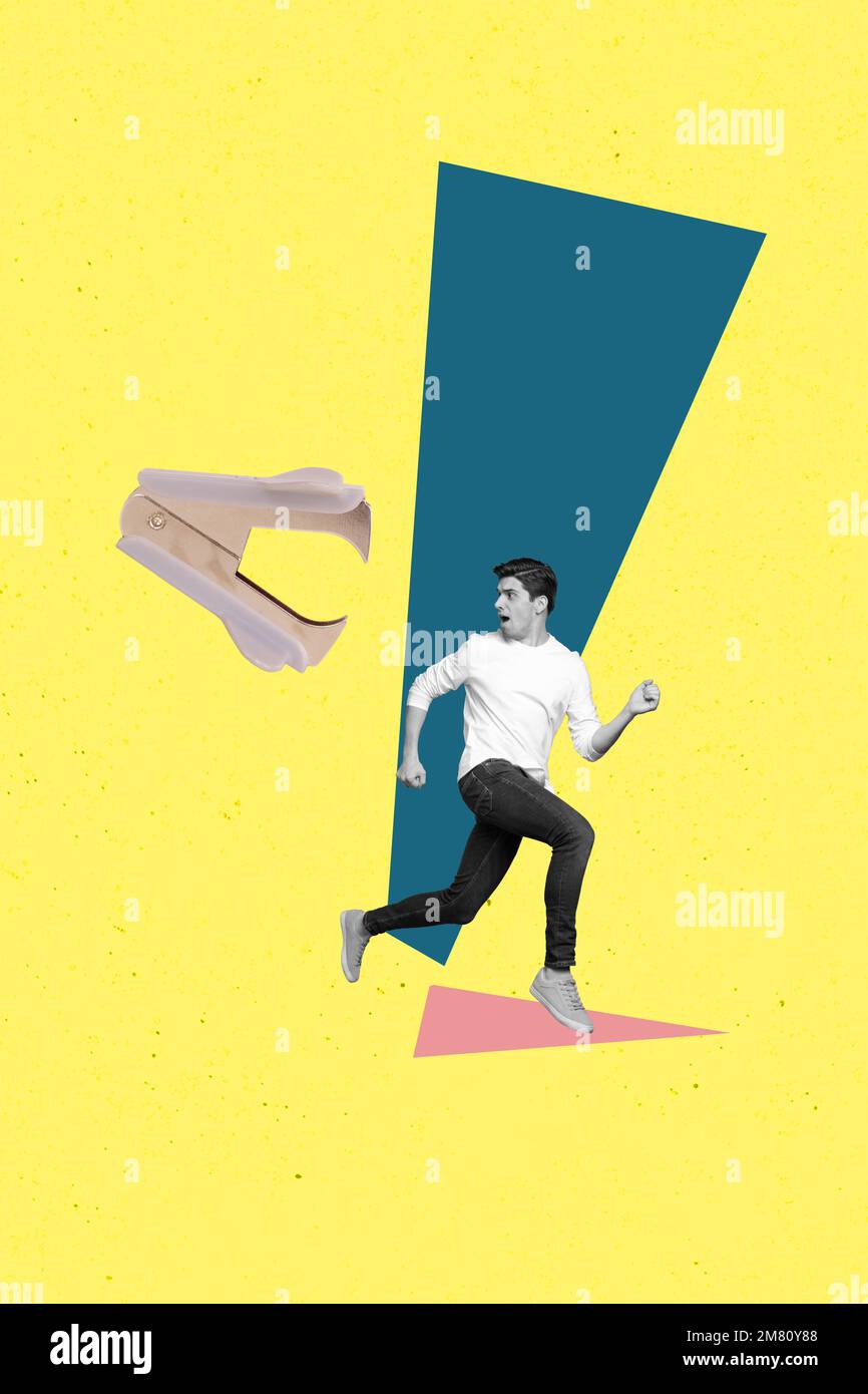 Vertical creative photo collage illustration of terrified frightened ...