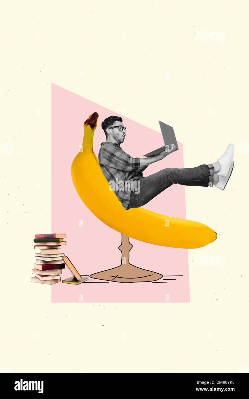 Magazine creative template collage of nerd programmer guy sit unique ...