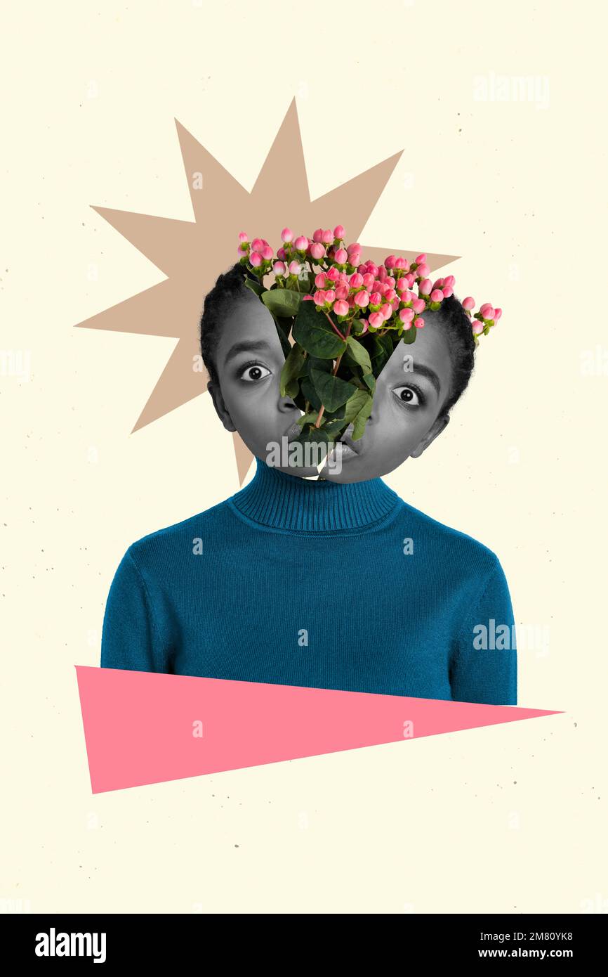 Creative photo collage illustration of weird impressed astonished girl ...