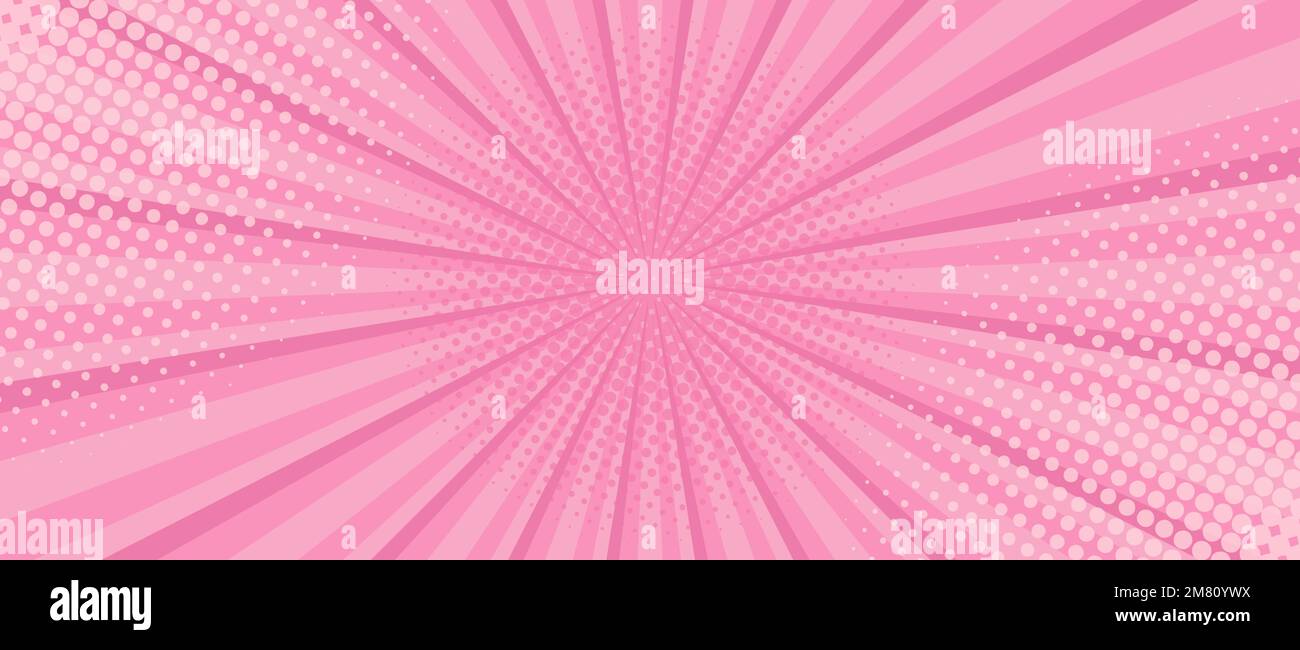 Vibrant Pink Sunburst Background. Comic halftone style Radial geometric ...