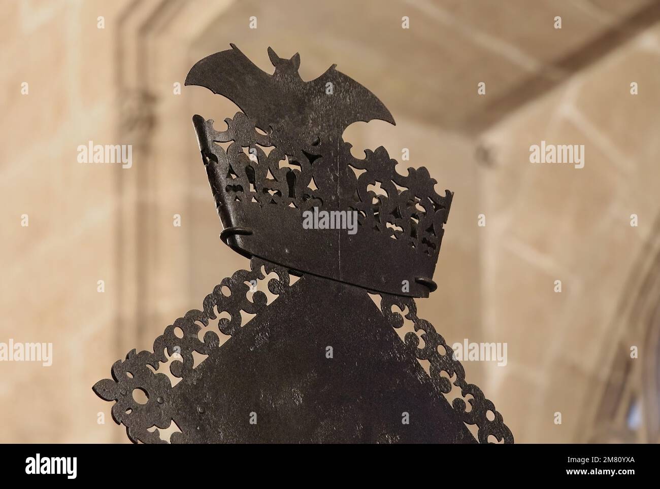 Black painted metal decoration bat and crown in the College of high ...