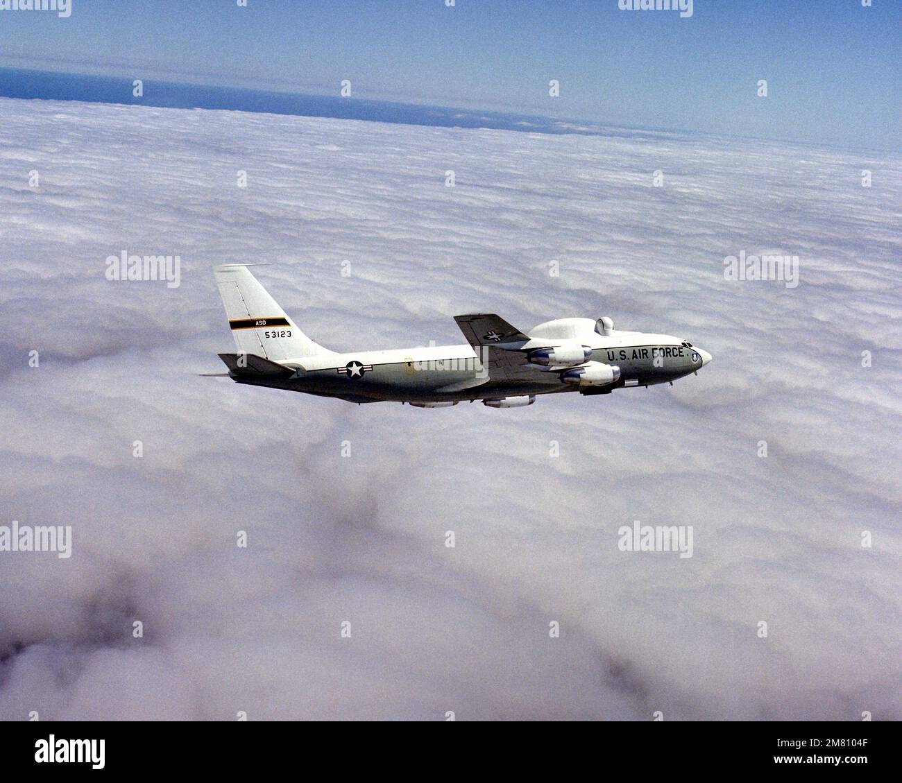 An air-to-air right side view of a US Air Force NKC-135A Stratotanker ...