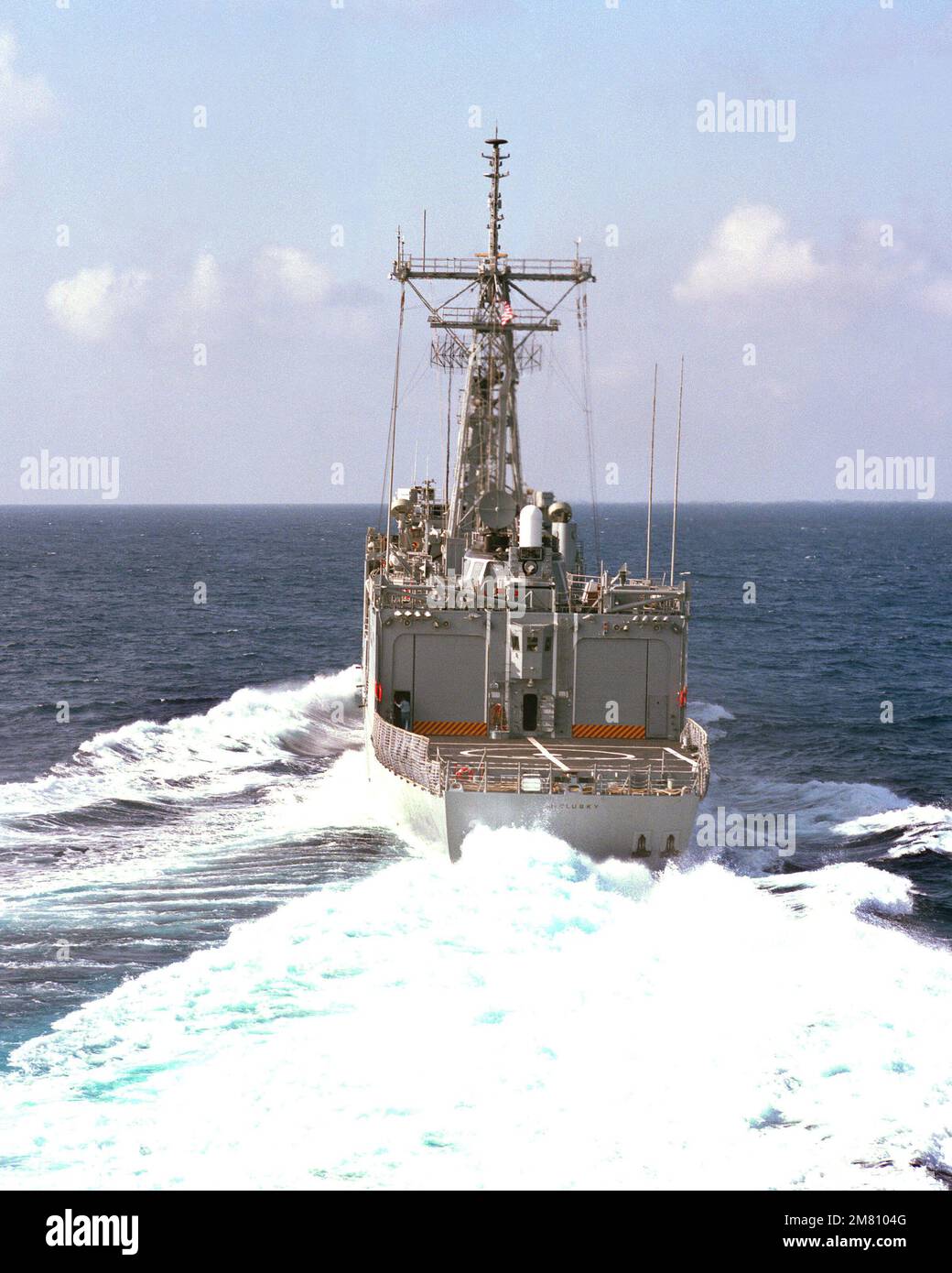 Aerial stern view of the guided missile frigate USS MCCUSKY (FFG 41 ...