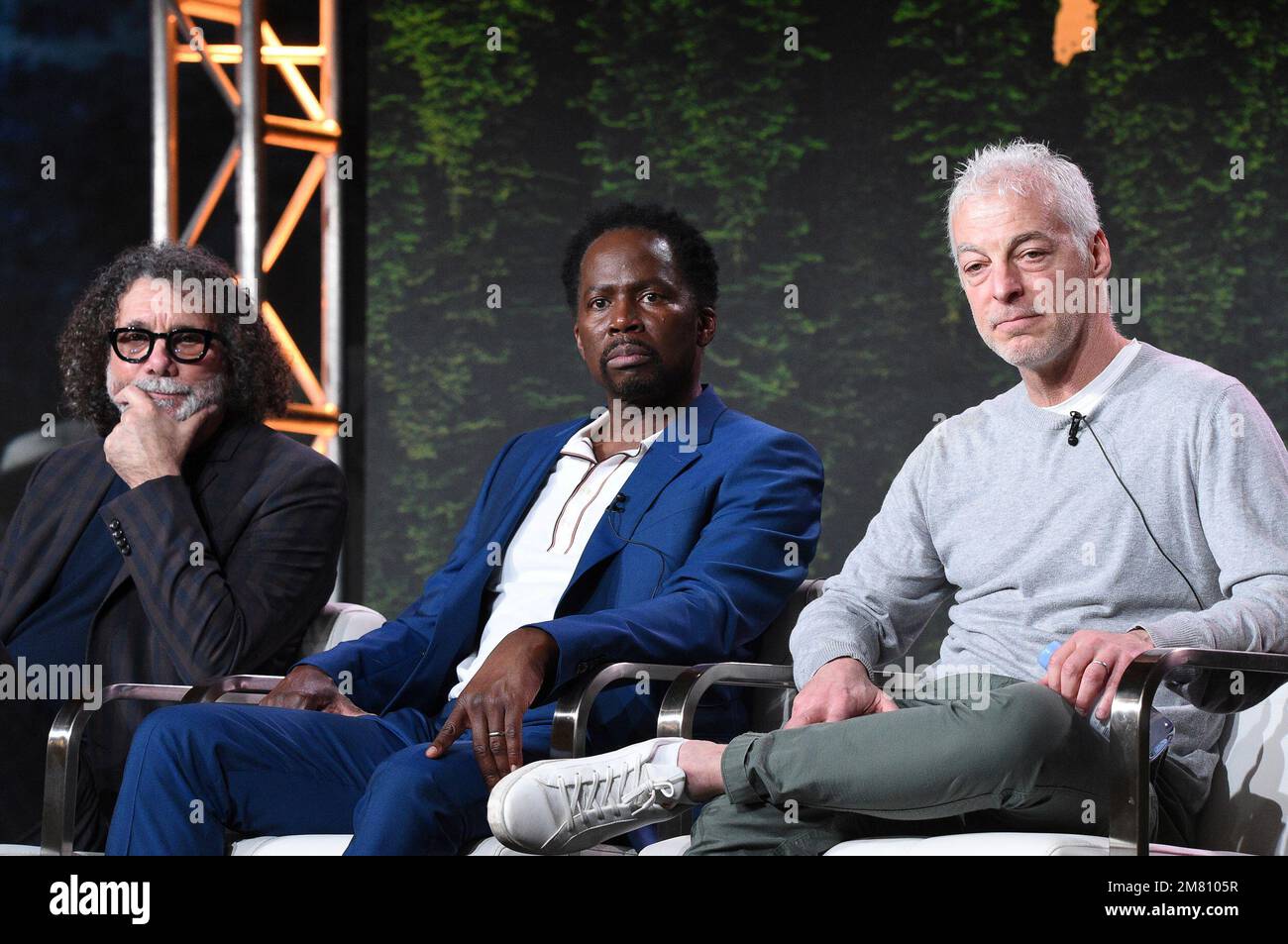 Jack Bender, from left, Harold Perrineau, and Jeff Pinkner participate ...
