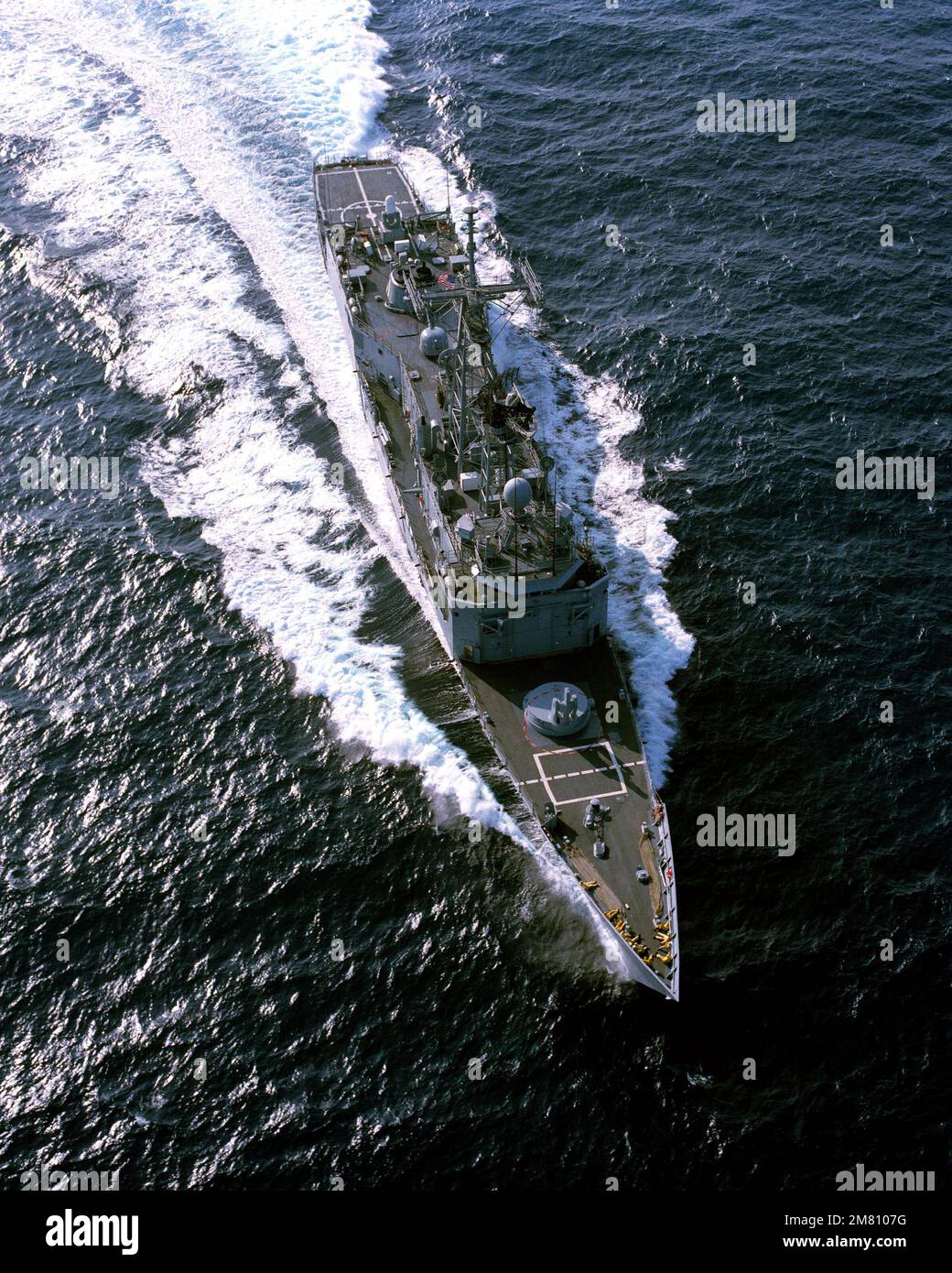 Aerial view of the guided missile frigate USS MCCUSKY (FFG 41) underway ...
