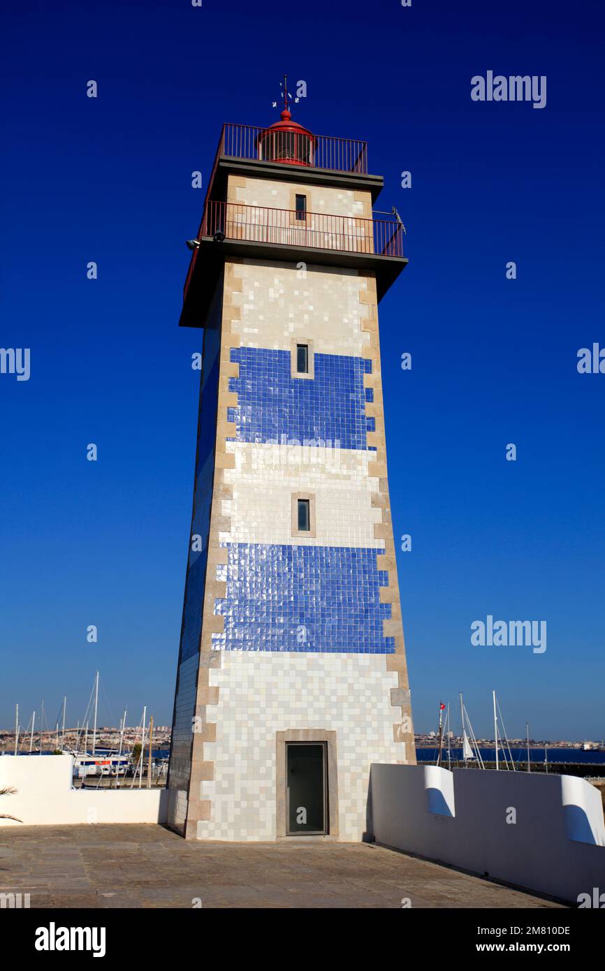 The Santa Marta lighthouse, at the harbour, Cascais town near Lisbon ...