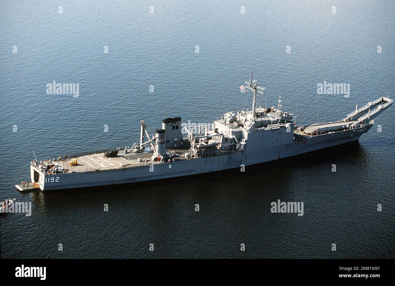 An aerial starboard quarter view of the tank landing ship USS ...