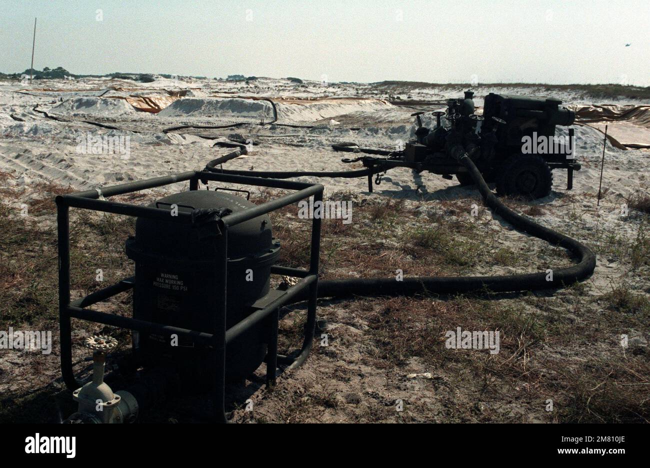 A view of the fuel filter (foreground) and pump of a temporary ...