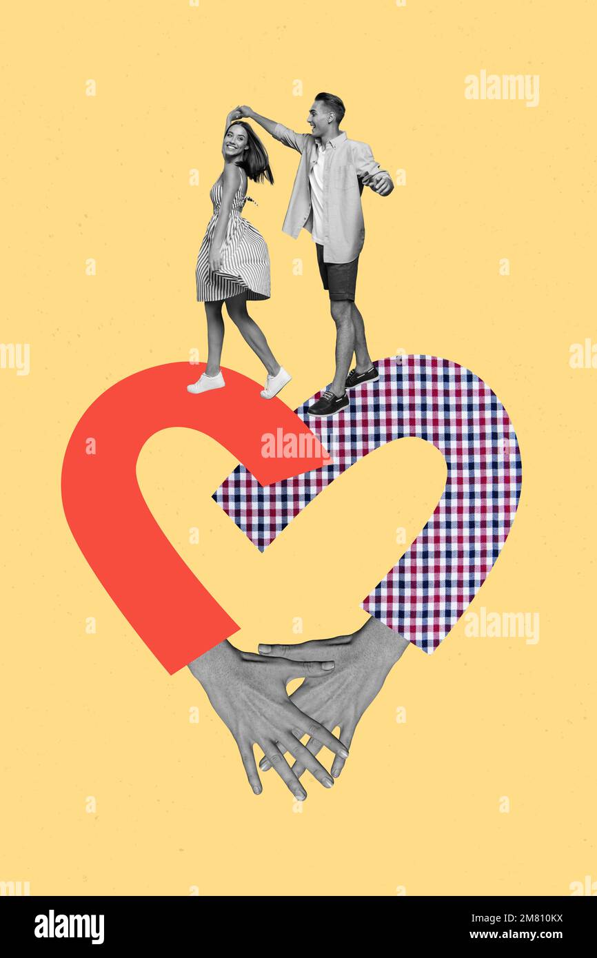 Magazine poster collage of caring dream couple stand on human arms ...