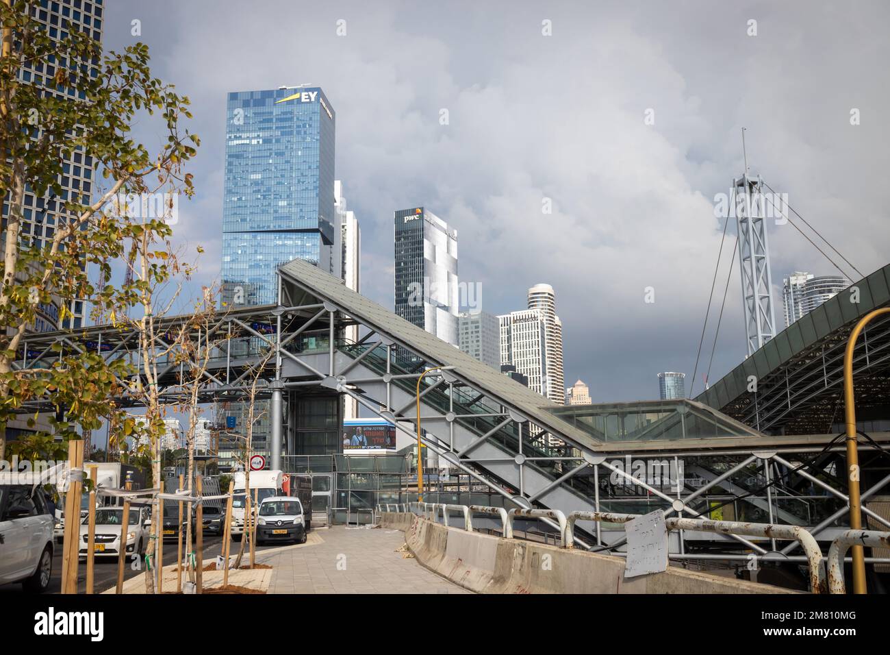 TEL AVIV, ISRAEL - January 1, 2023, Ayalon high way, train railways and ...