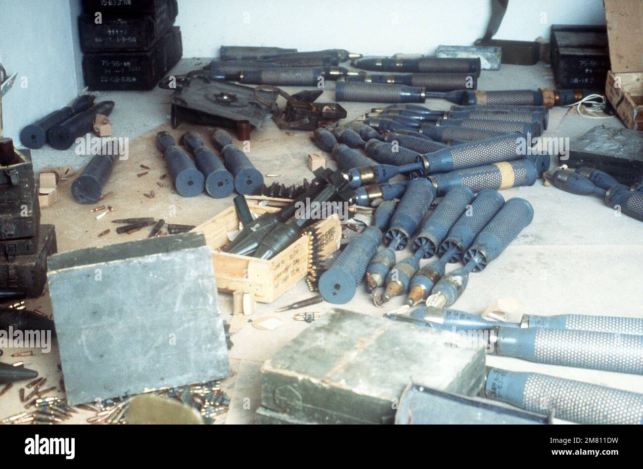 Munitions discovered in a warehouse during Operation Urgent Fury ...