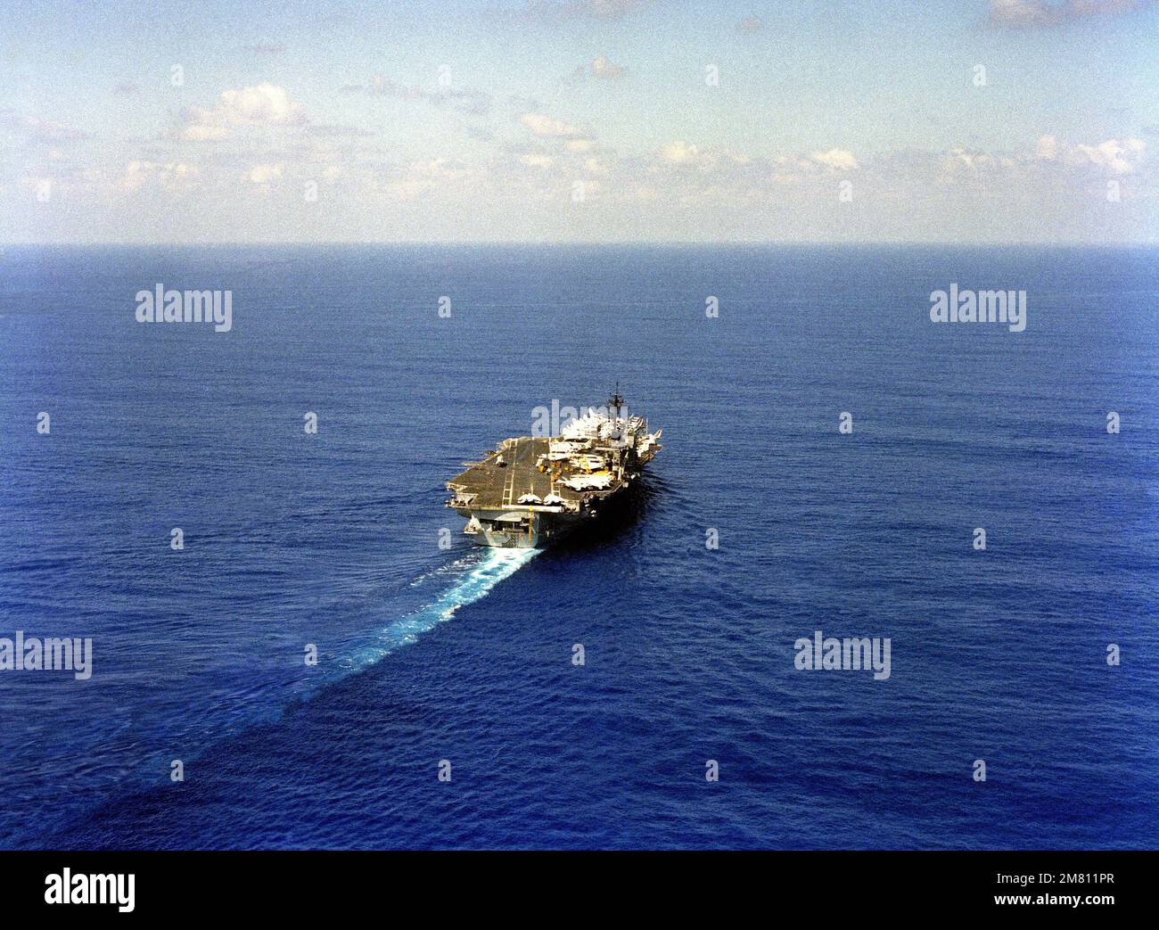 A low angle front view of a TA-4J Skyhawk aircraft parked on the flight ...