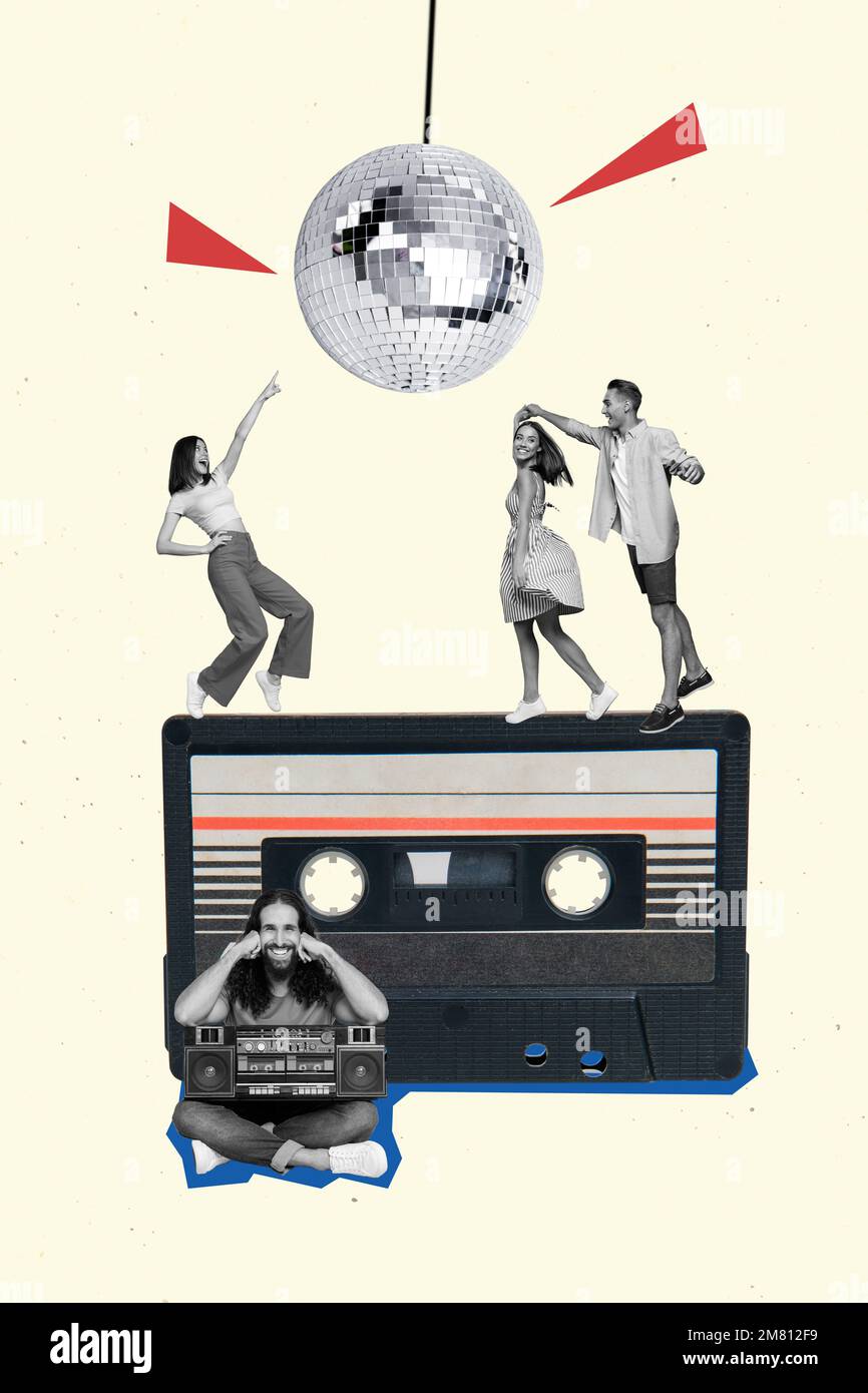 Creative banner collage of many small people youngster dance audio ...