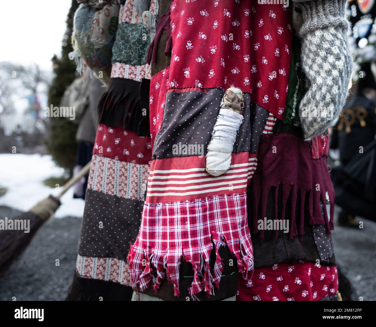Sewn doll in the image of a witch at the perchten procession in the ...