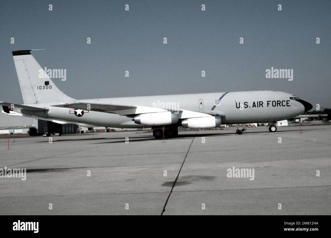 A right side view of a KC-135 Stratotanker aircraft parked on the ...