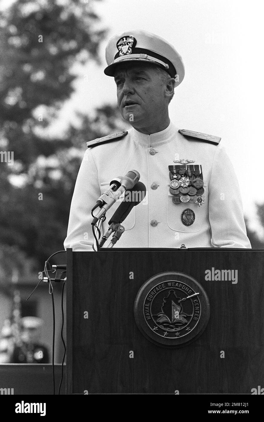 Admiral James D. Watkins, chief of Naval Operations, addresses guests ...