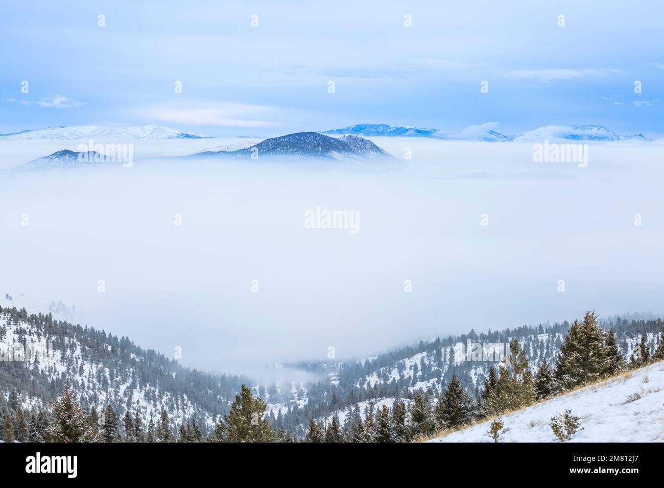 dense winter fog in the helena valley and distant sleeping giant ...