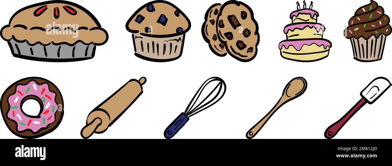 Baked goods and other bakey items hand drawn vectors for delicious and ...