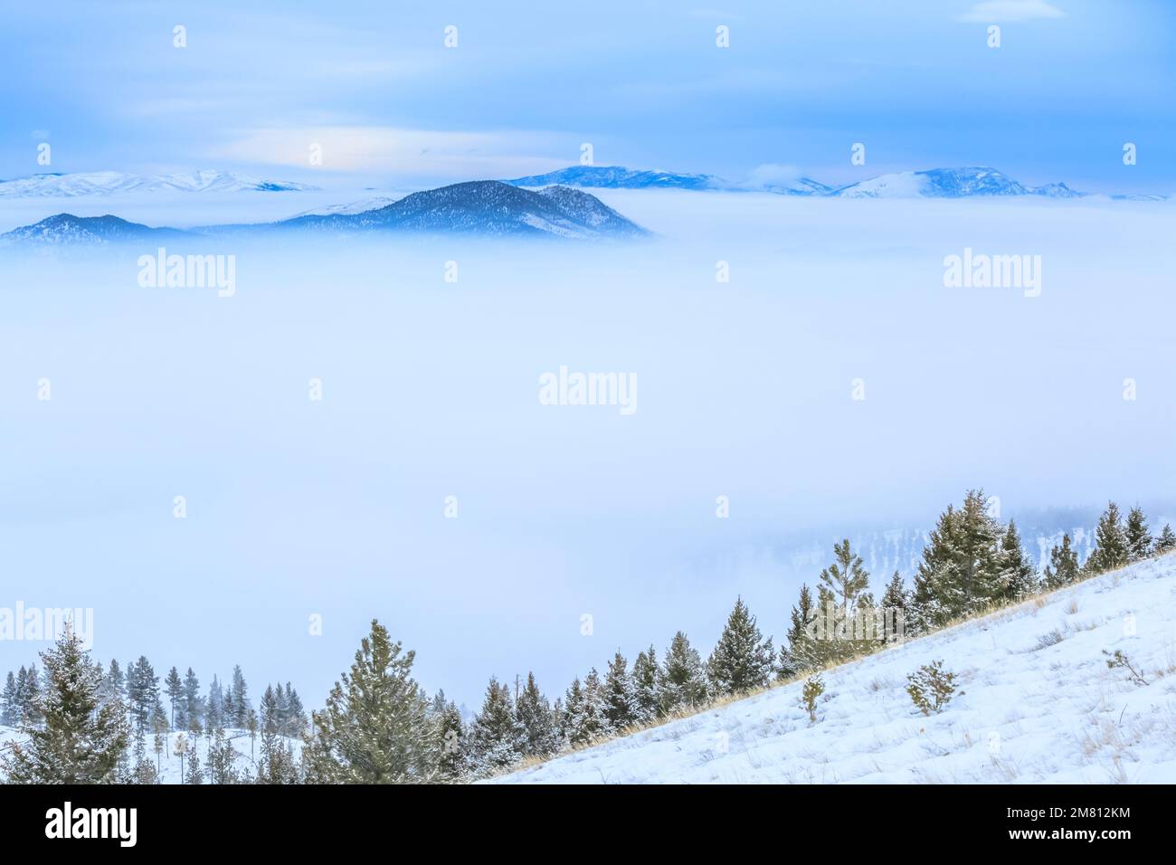 dense winter fog in the helena valley and distant sleeping giant ...