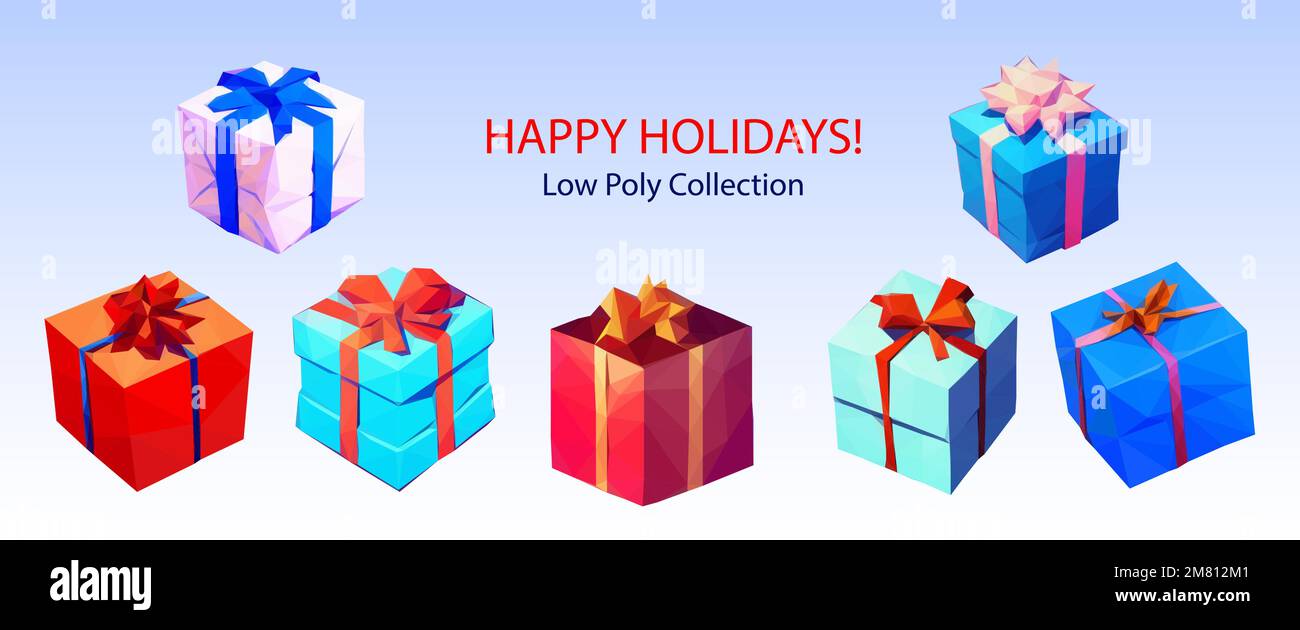 Low poly gifts collection, holidays, birthday surprise set with ...