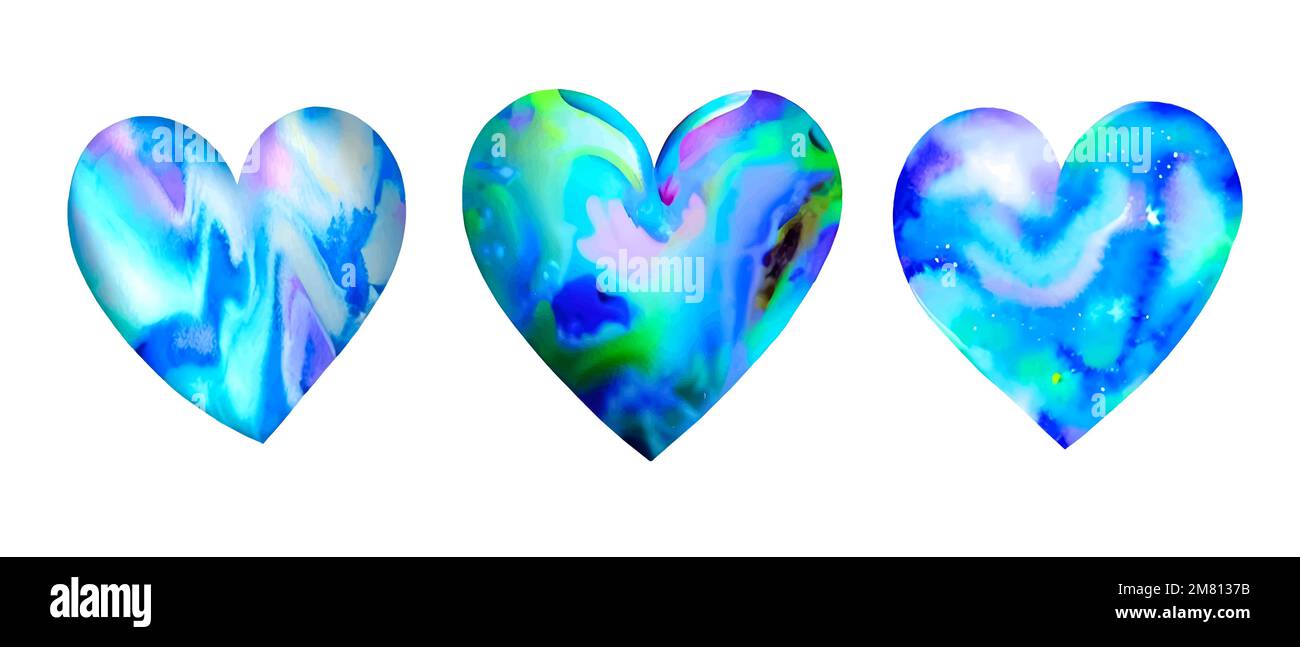 Vector blue hearts collection, valentine's day love set, fluid, wet ...
