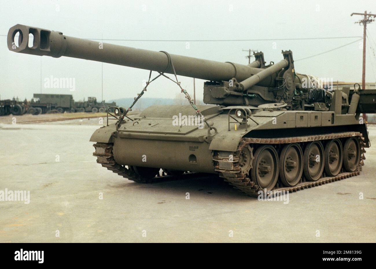 A left front view of an M-110A2 self-propelled howitzer at Letterkenny ...