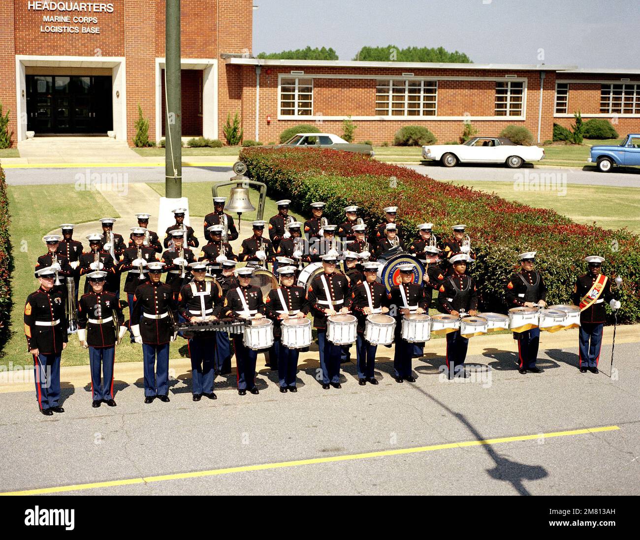 The Drum and Bugle Corps of the Marine Corps Logistics Base stands in ...