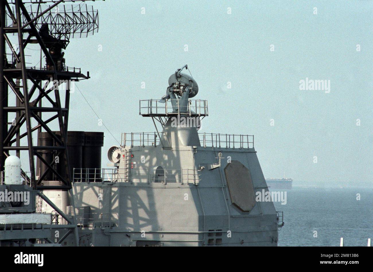 An elevated view of the aft array of radar equipment aboard the ...