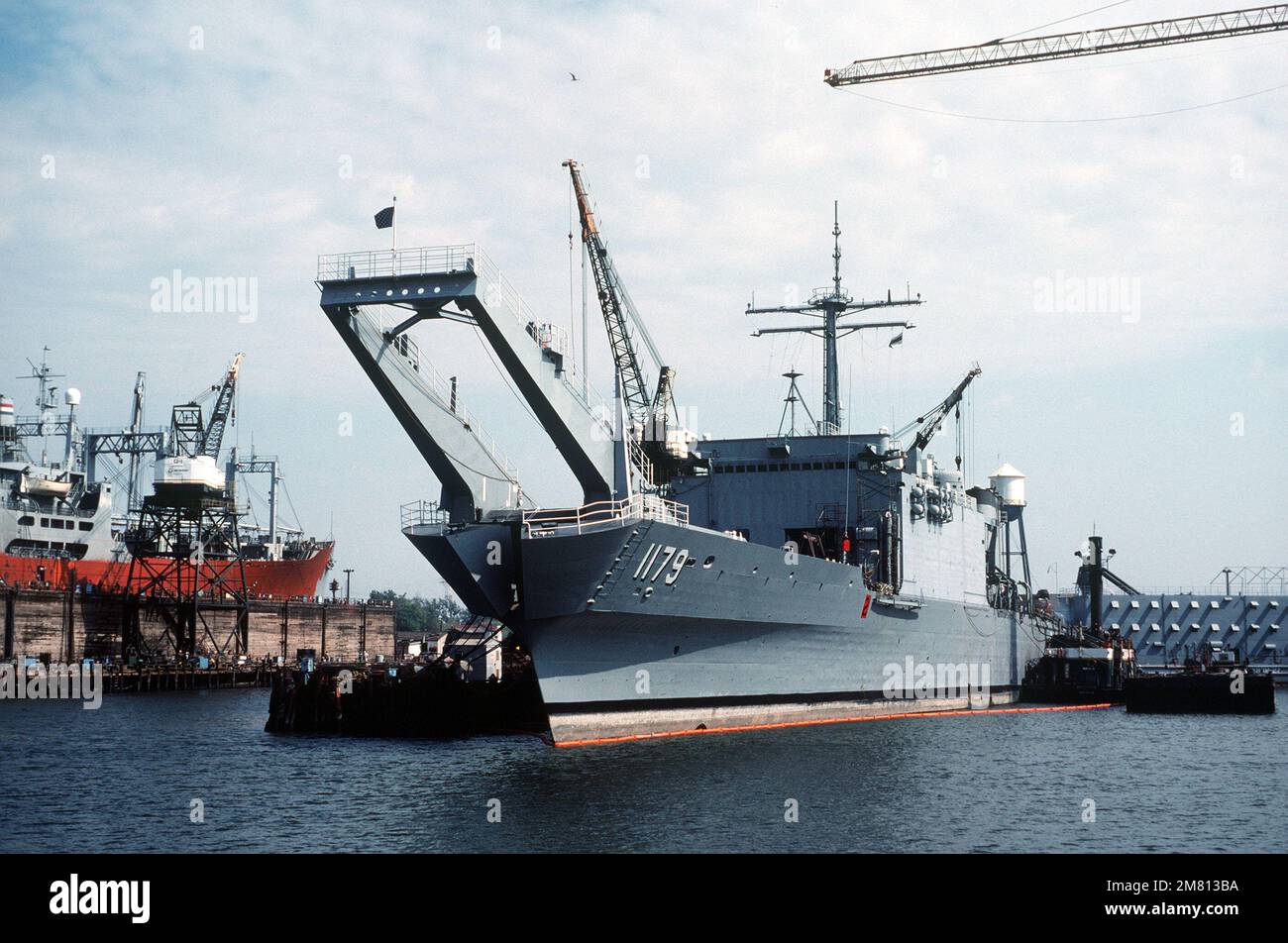 A port bow view of the tank landing ship USS NEWPORT (LST 1179 ...