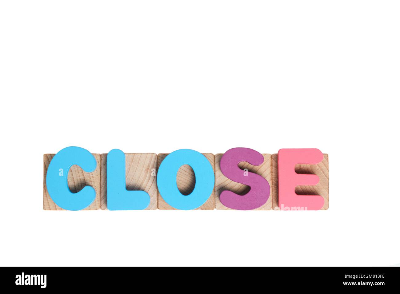 Word close is laid out in multicolored letters white background Stock ...