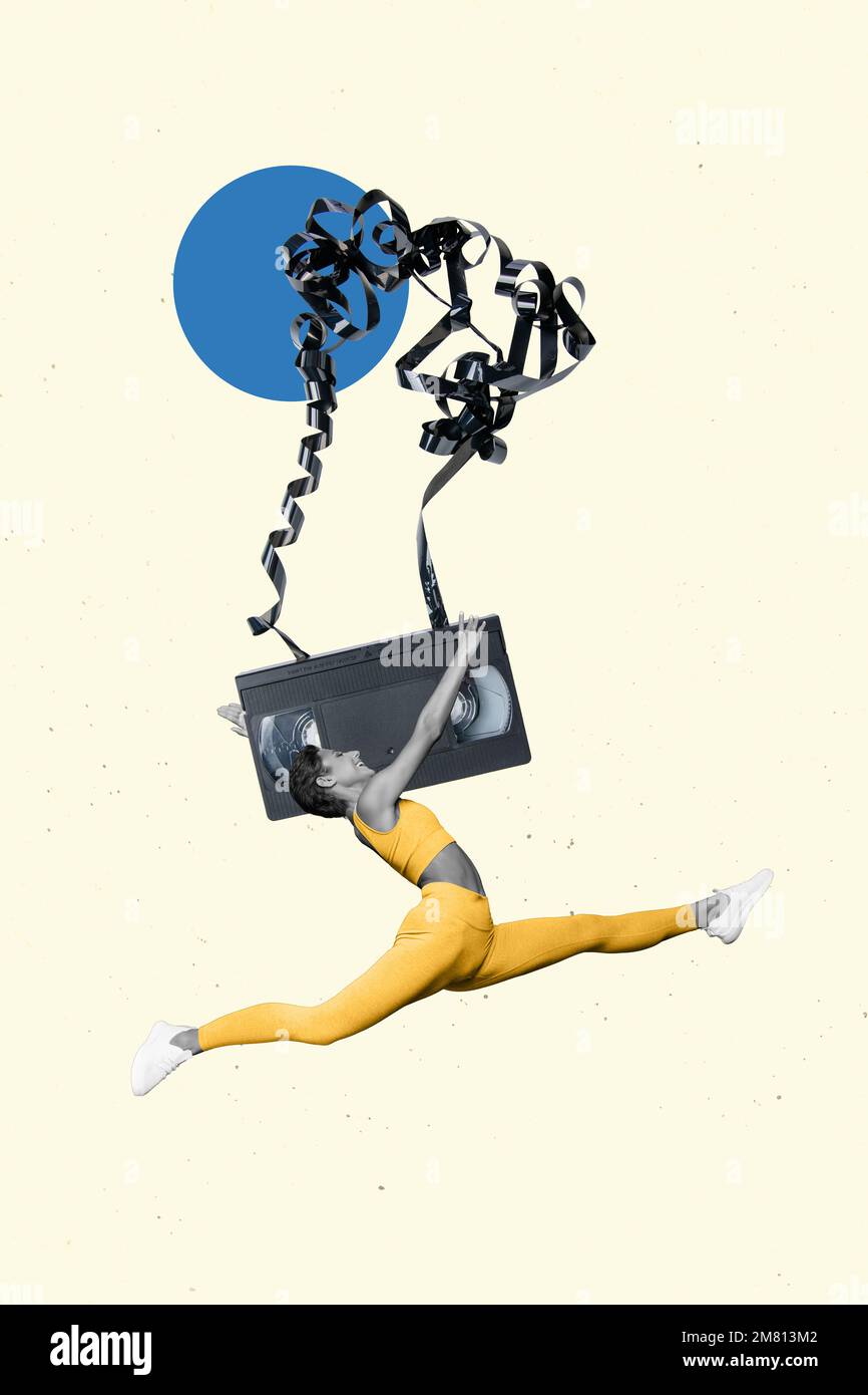 Magazine template collage of energetic surreal girl hold video cassette ...