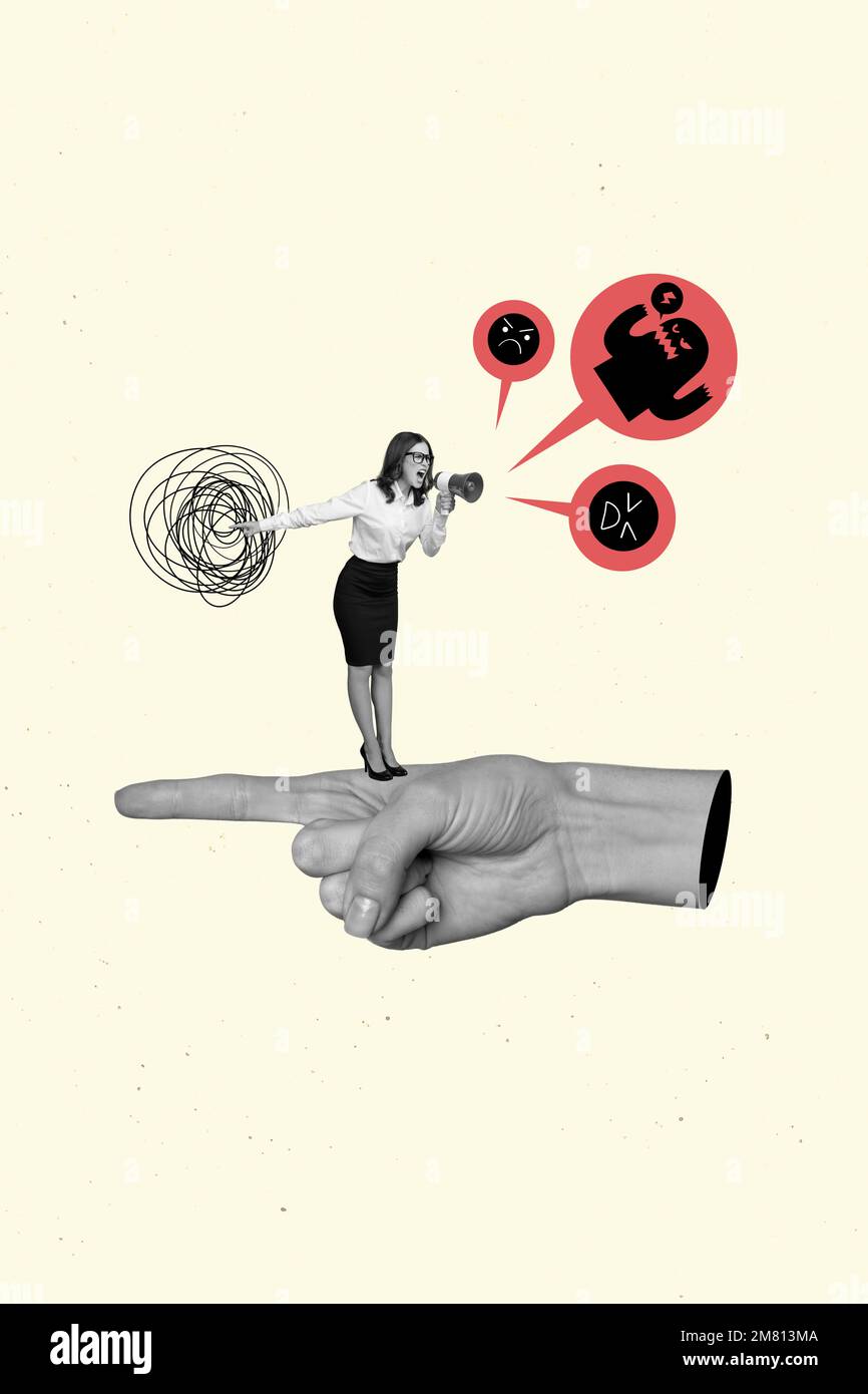 Negative company climate concept collage of woman executive shout ...