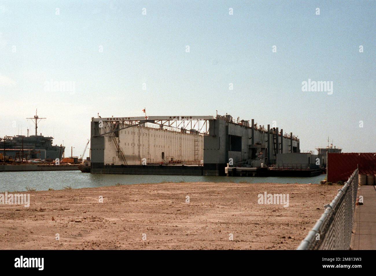A view of the medium auxiliary floating dry dock USS RESOLUTE (AFDM 10 ...