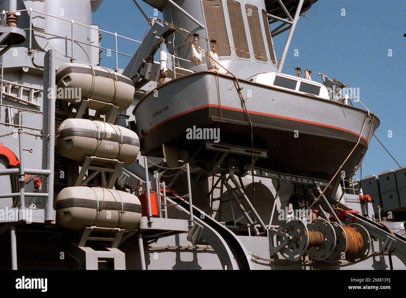 A view of the amidships section of the guided missile destroyer USS ...