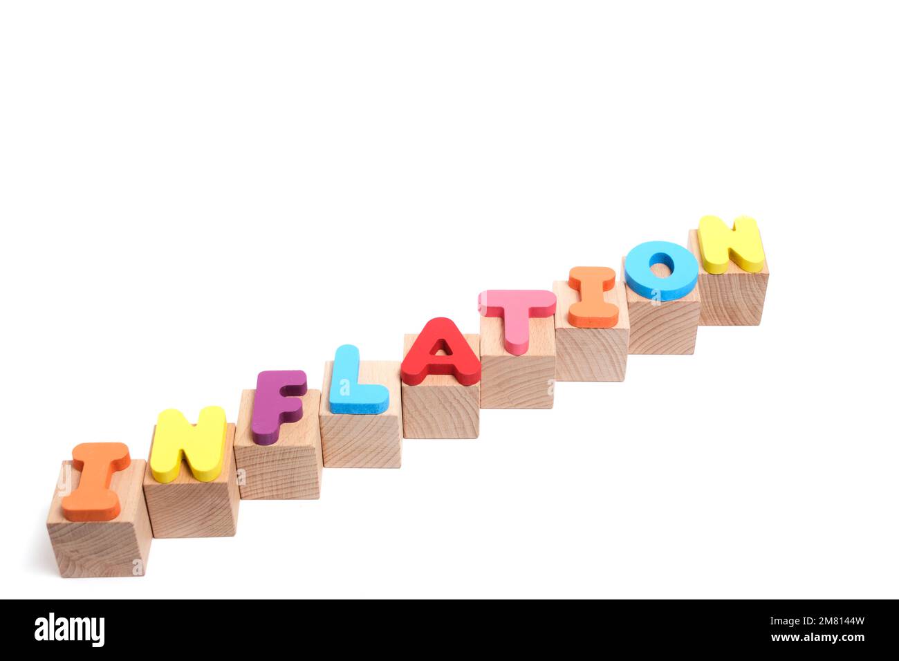 Word inflation is laid out in multicolored letters white background ...