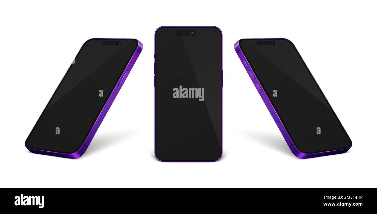 Vector 3d Realistic Purple Modern Smartphone Design Template Set ...