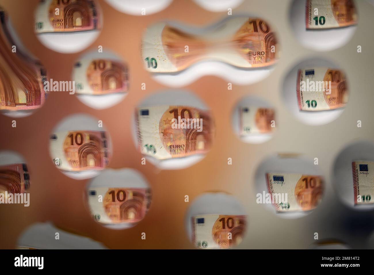 Reflection of euro banknotes in water drops pictured in Zagreb, Croatia ...