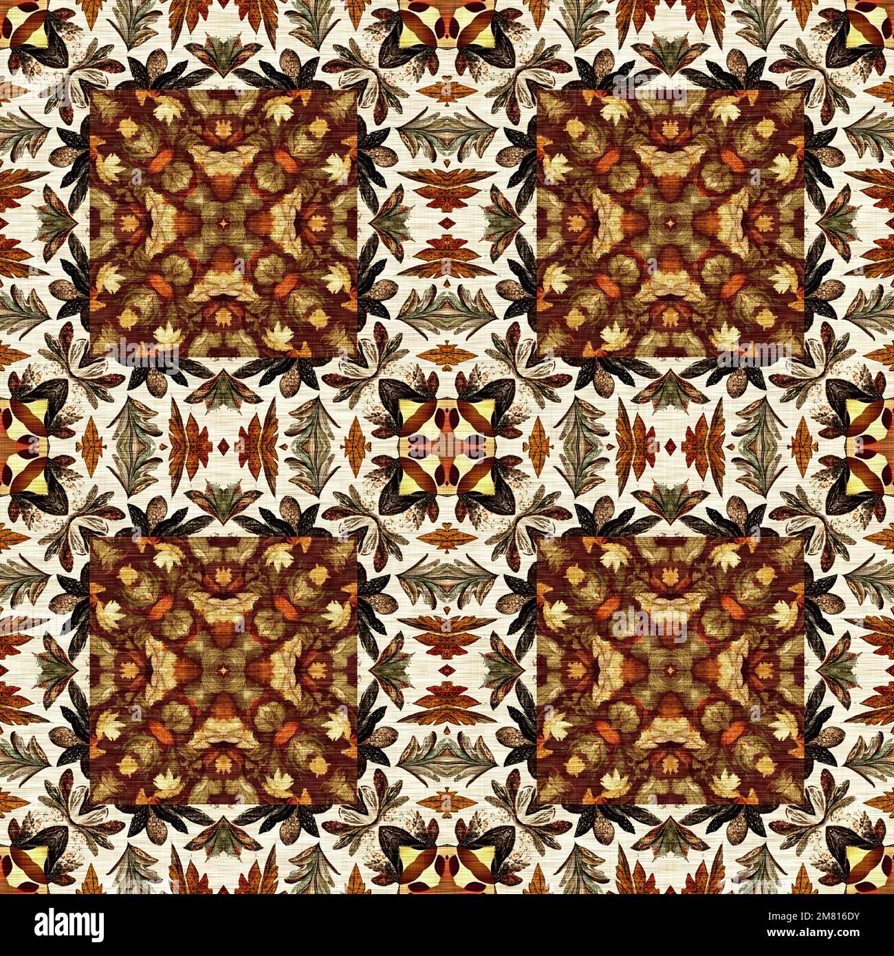 Autumn leaf quilt style vintage seamless pattern. Homely cottage core ...