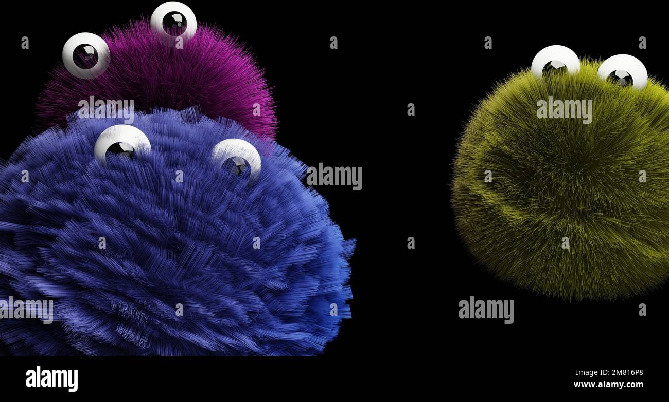 3d rendering of fuzzy dudes with big eyes loooking at viewer Stock ...