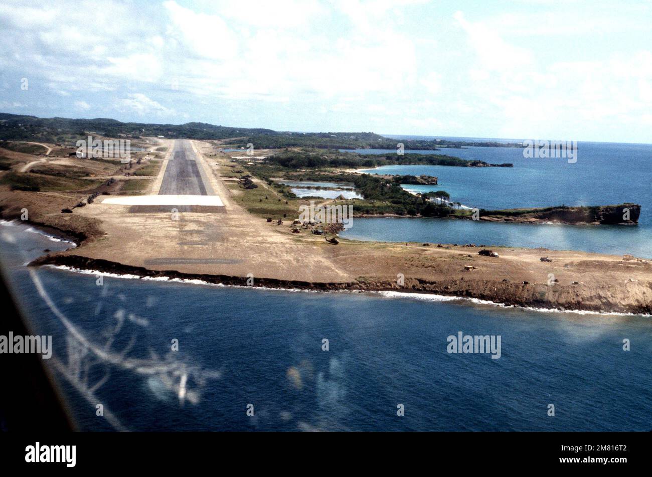 An aerial view of the runway as seen from an approaching aircraft ...