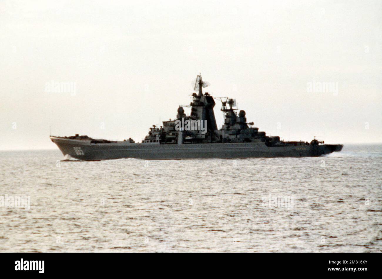 A port quarter view of the Soviet nuclear-powered guided missile ...