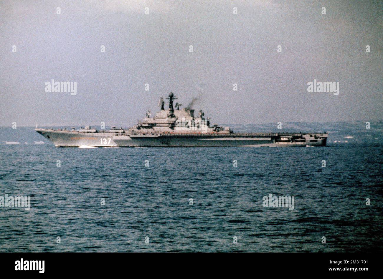 A port beam view of the Soviet aircraft carrier NOVOROSSIYSK (CVHG 137 ...