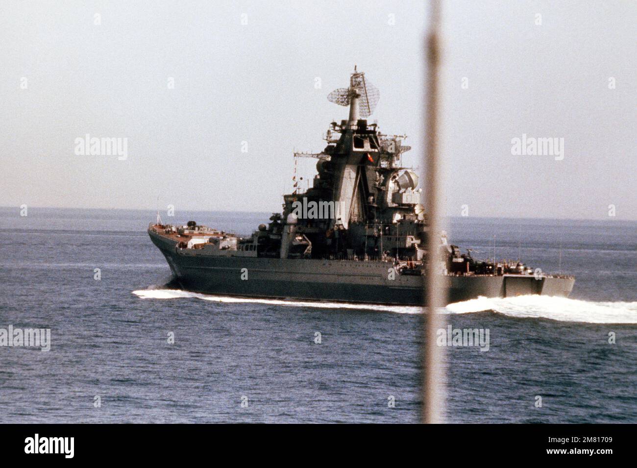A port quarter view of the Soviet nuclear-powered guided cruiser KIROV ...