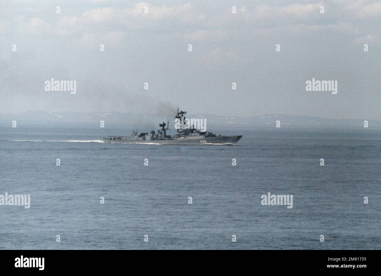 A starboard beam view of the Soviet Kanin class guided missile ...