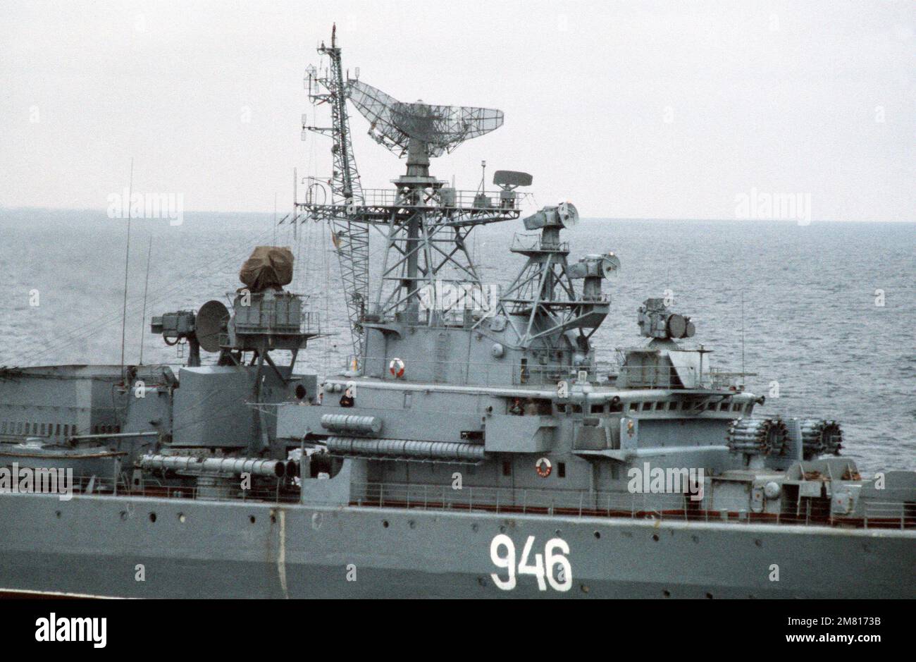 A starboard (amidships) view of the Soviet "Krivak II" class guided ...