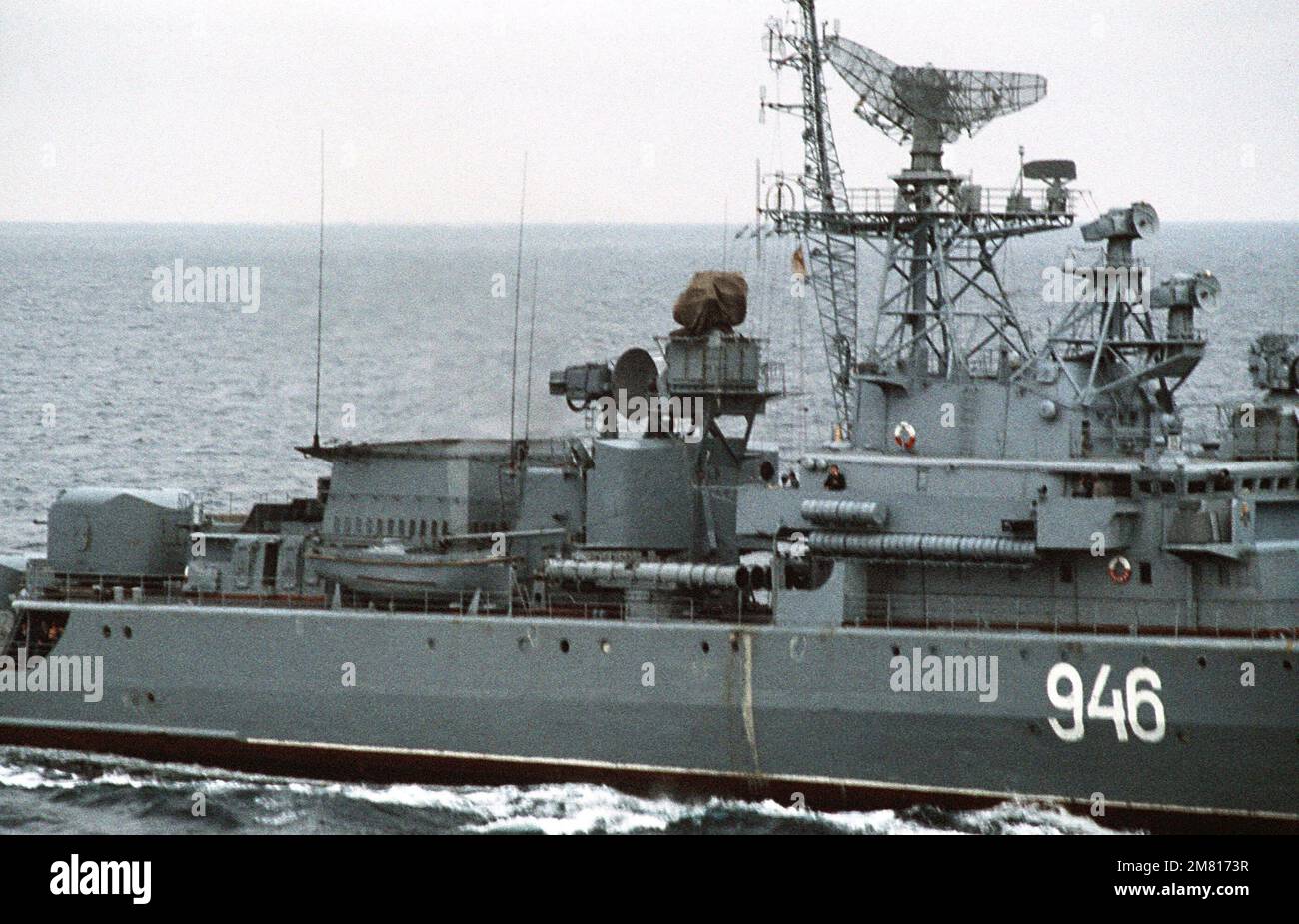 A starboard side (amidships) view of the Soviet "Krivak II" class ...