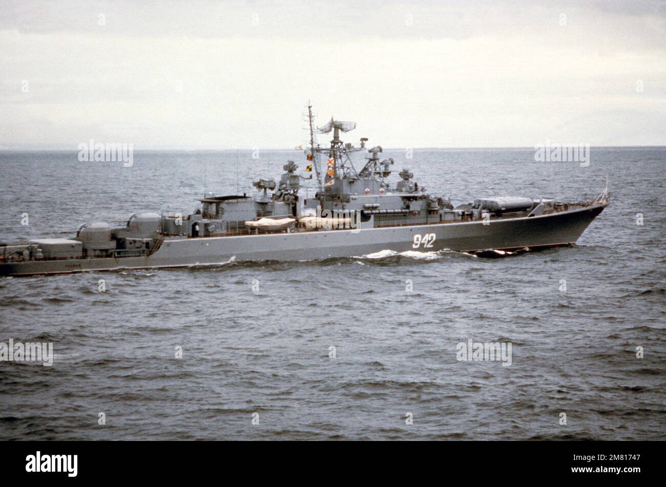 A starboard view of the Soviet Krivak II class guided missile frigate ...