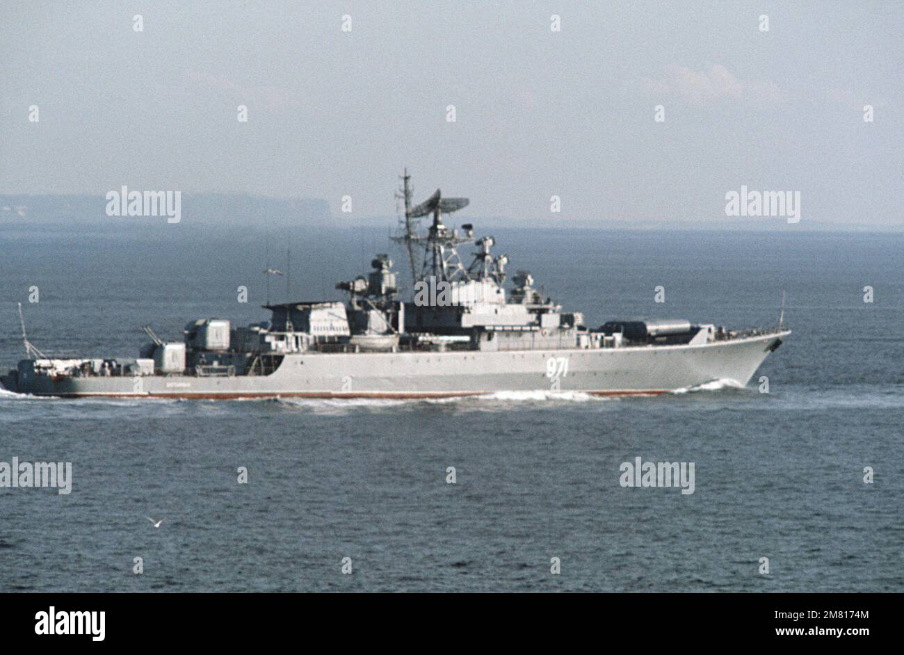 A starboard side view of the Soviet "Krivak I" class guided missile ...