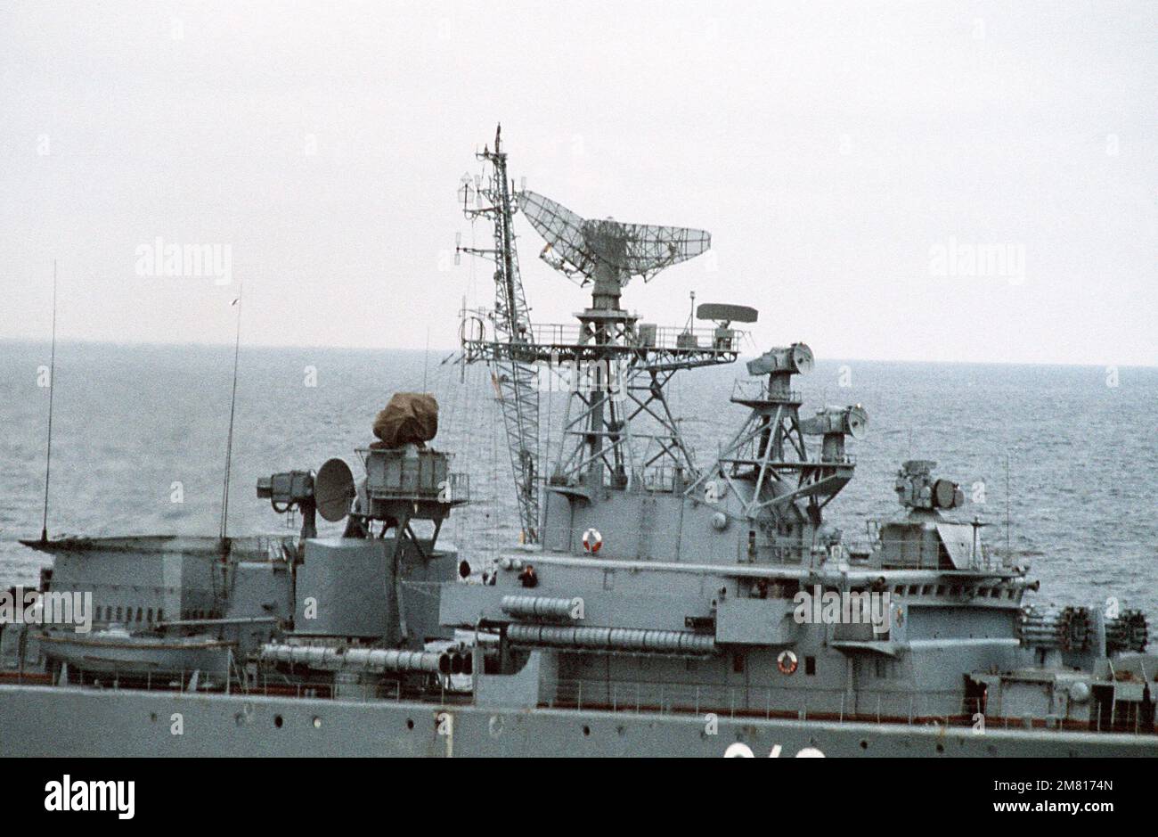 A starboard (amidships) view of the Soviet "Krivak II" class guided ...
